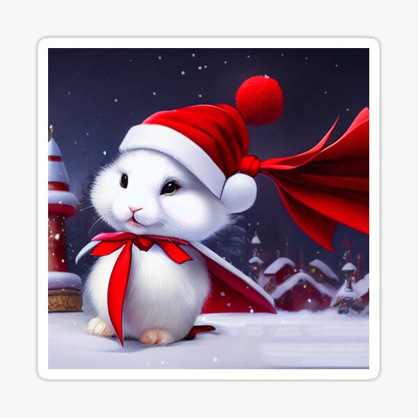 "Fluffy White Christmas Bunny Rabbit In The Northpole" Sticker for Sale ...