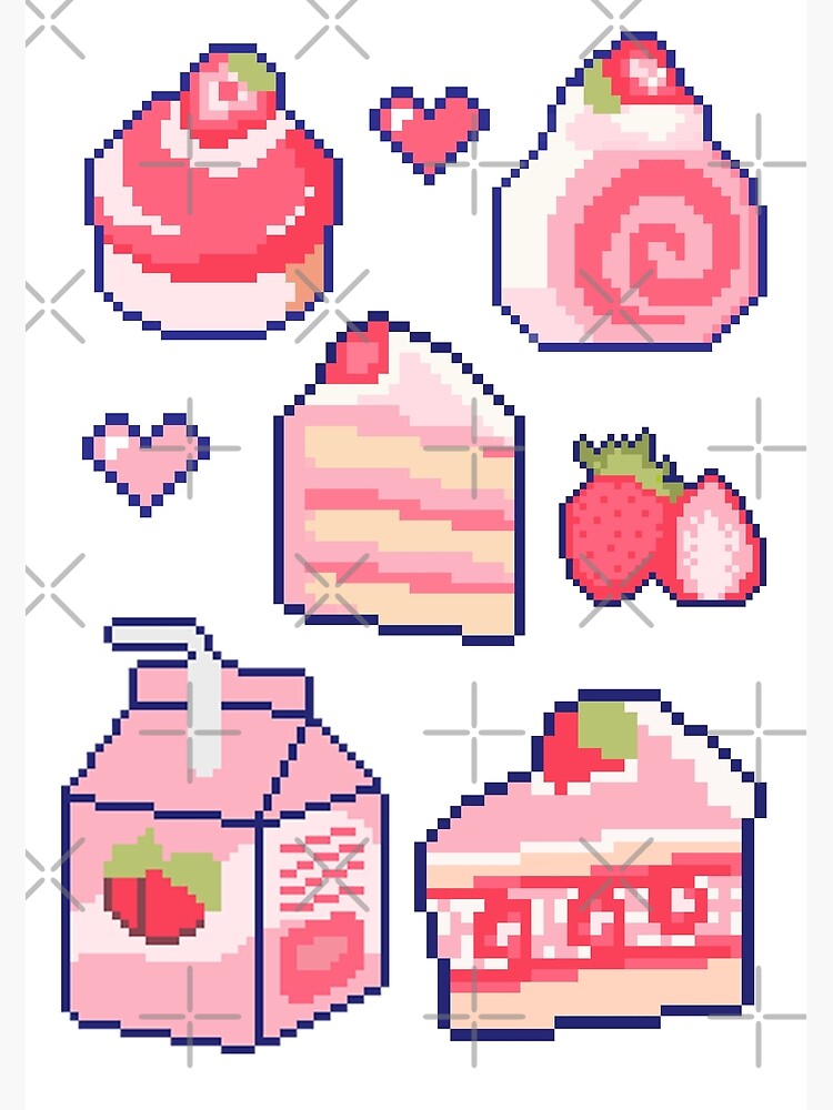"kawaii pink strawberry pixel art" Poster for Sale by YumiPix | Redbubble