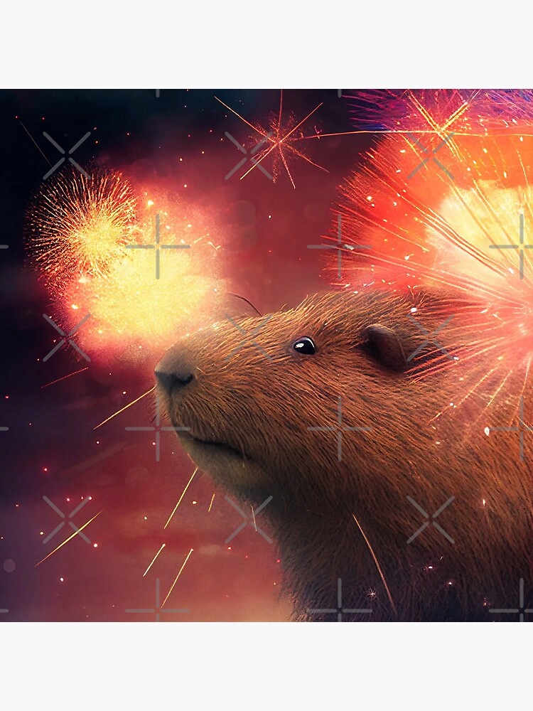 "Bright Exploding Fireworks Capybara" Art Print for Sale by ...