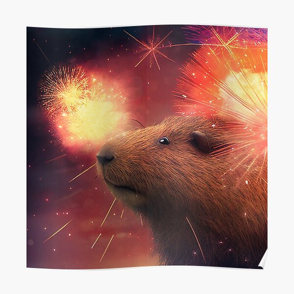 "Bright Exploding Fireworks Capybara" Poster for Sale by ...