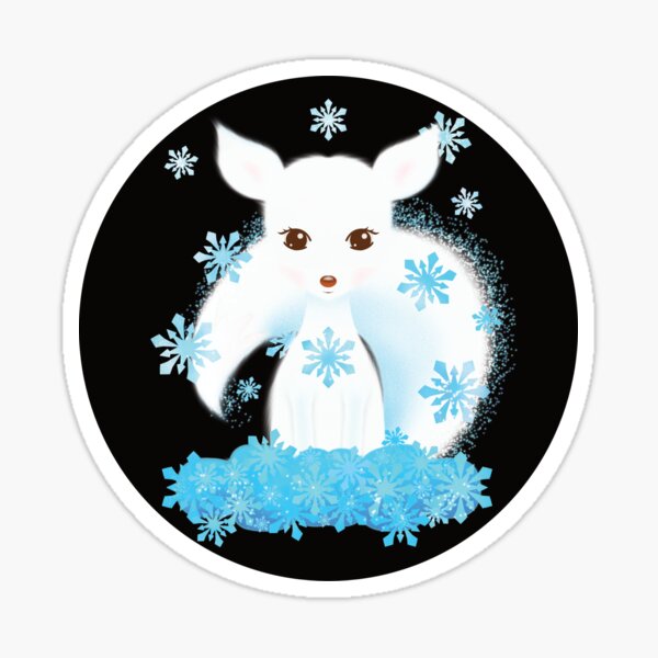 "Sweet Arctic White Fox Drawing on snow with blue Snow Flakes" Sticker ...