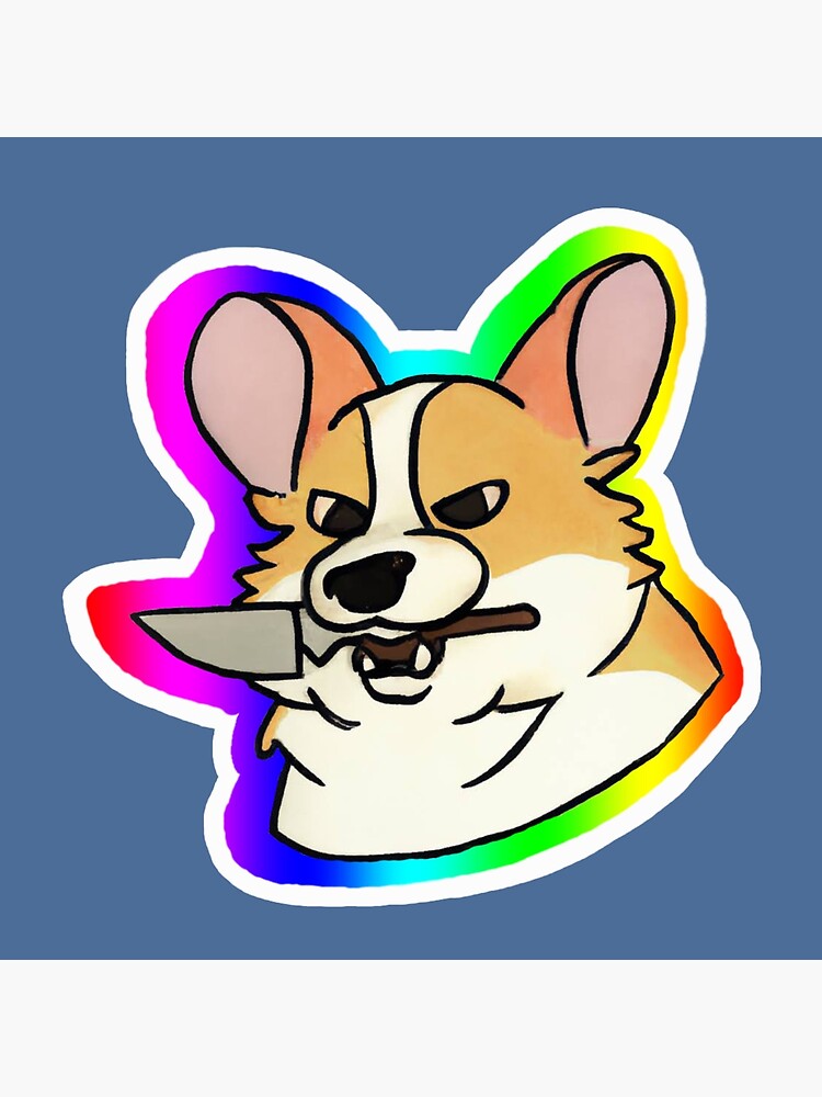 "Rainbow Corgi with a knife in its mouth" Poster for Sale by JandyDesign | Redbubble