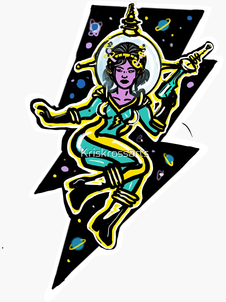 "Retro space girl" Sticker for Sale by Kriskrossarts | Redbubble
