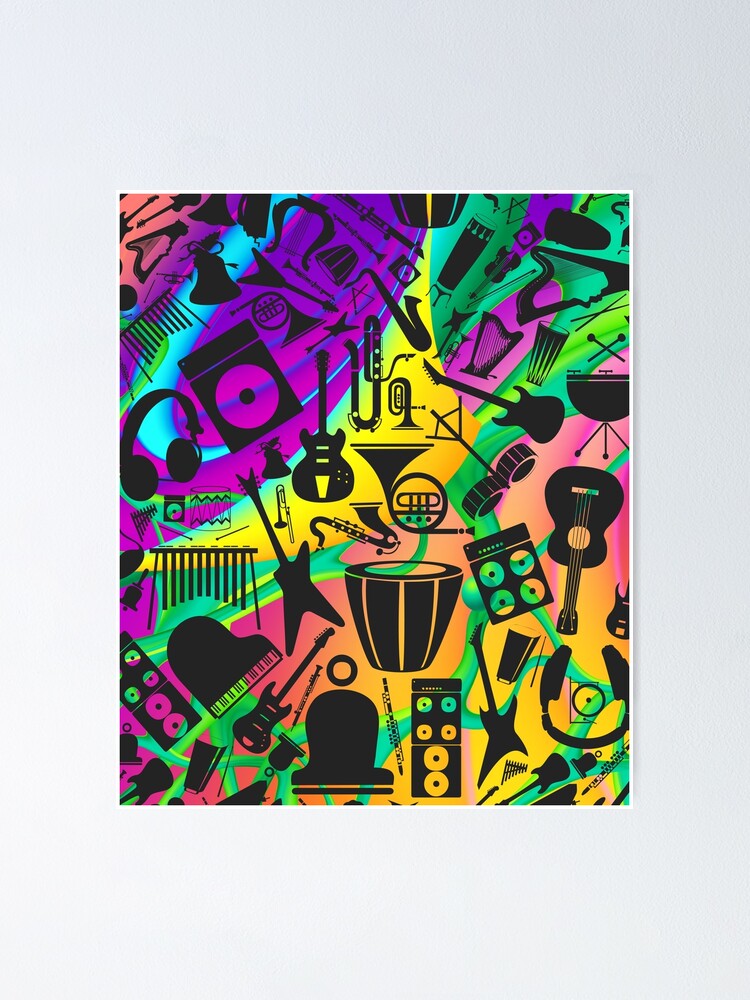 "psychedelic art musical equipment print in black" Poster for Sale by ...