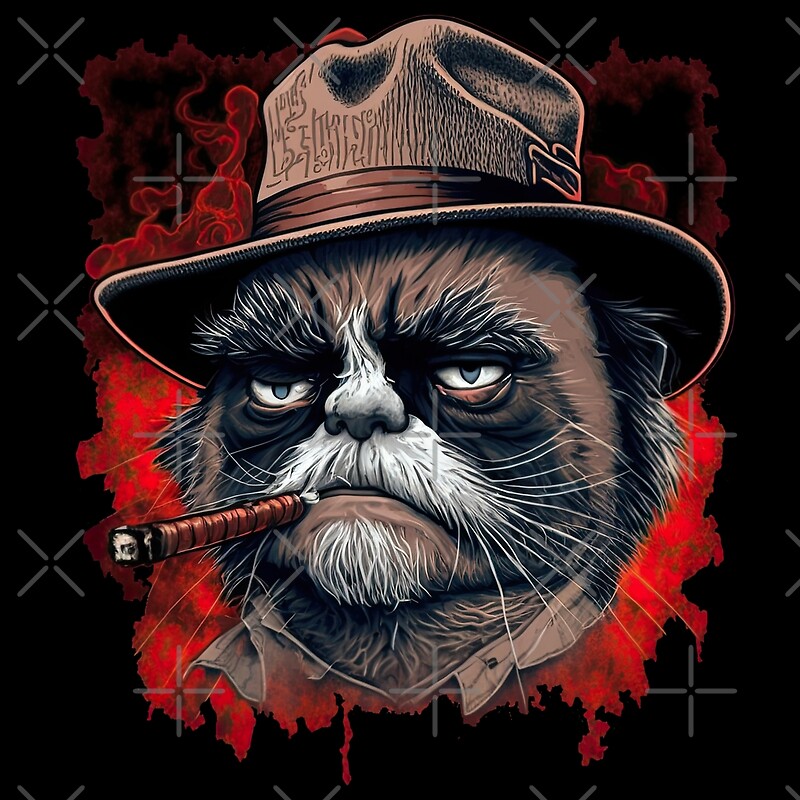 "Bad-tempered cat detective with cigar against red background" by ...