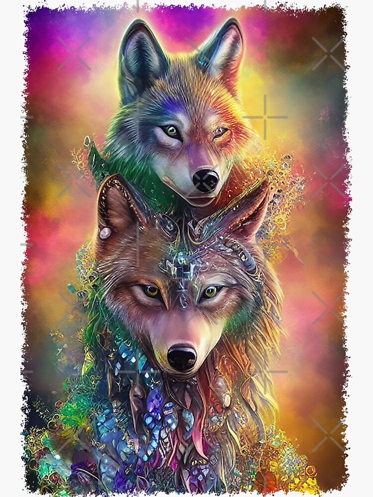 "Whimsical Wolves Colorful" Sticker for Sale by MixinMadness | Redbubble