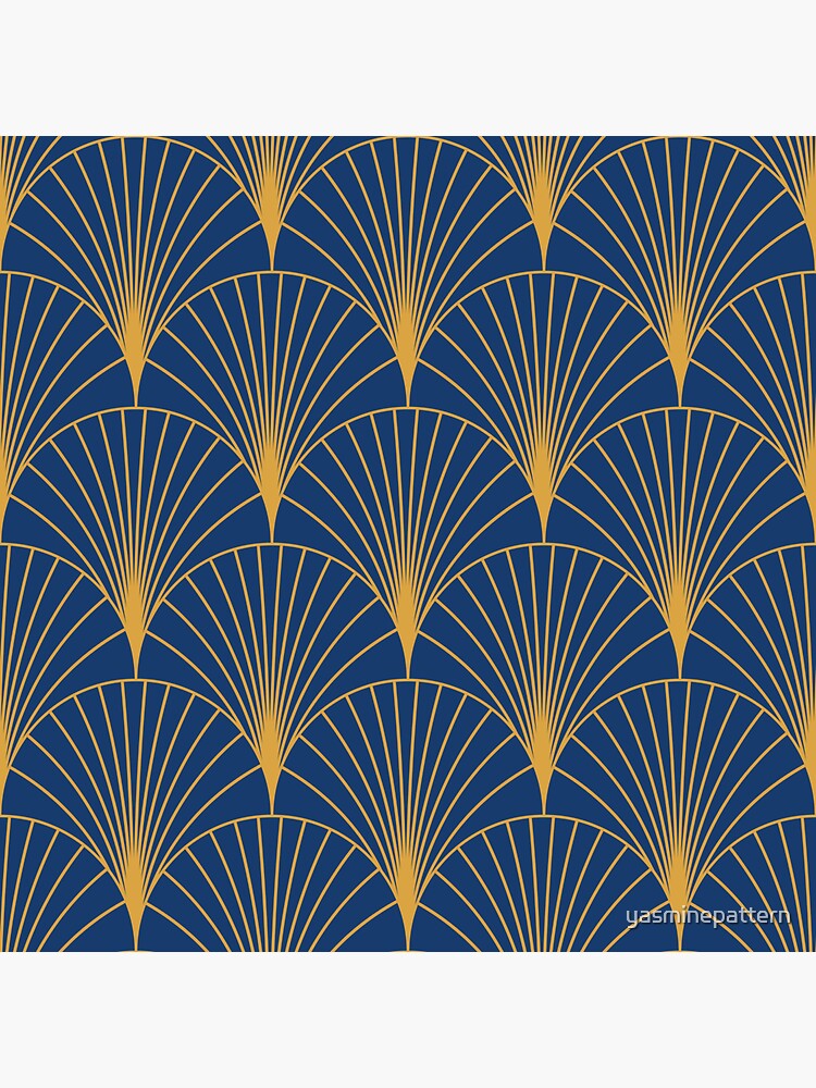 "Art deco Golden fan pattern on dark blue " Sticker for Sale by ...