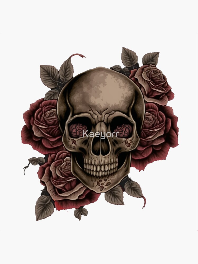 "Illustration of Skull and Roses" Sticker for Sale by Kaeyorr | Redbubble