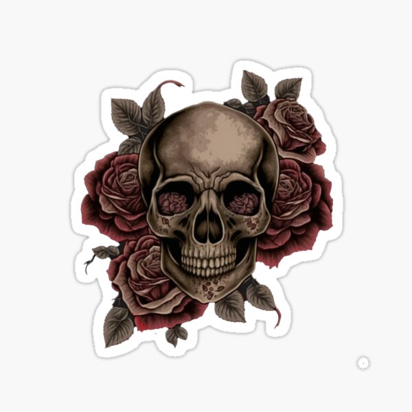 "Illustration of Skull and Roses" Sticker for Sale by Kaeyorr | Redbubble