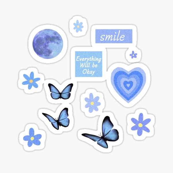 "Pretty Blue Aesthetic Sticker Sheet" Sticker for Sale by Loafs-Designs ...