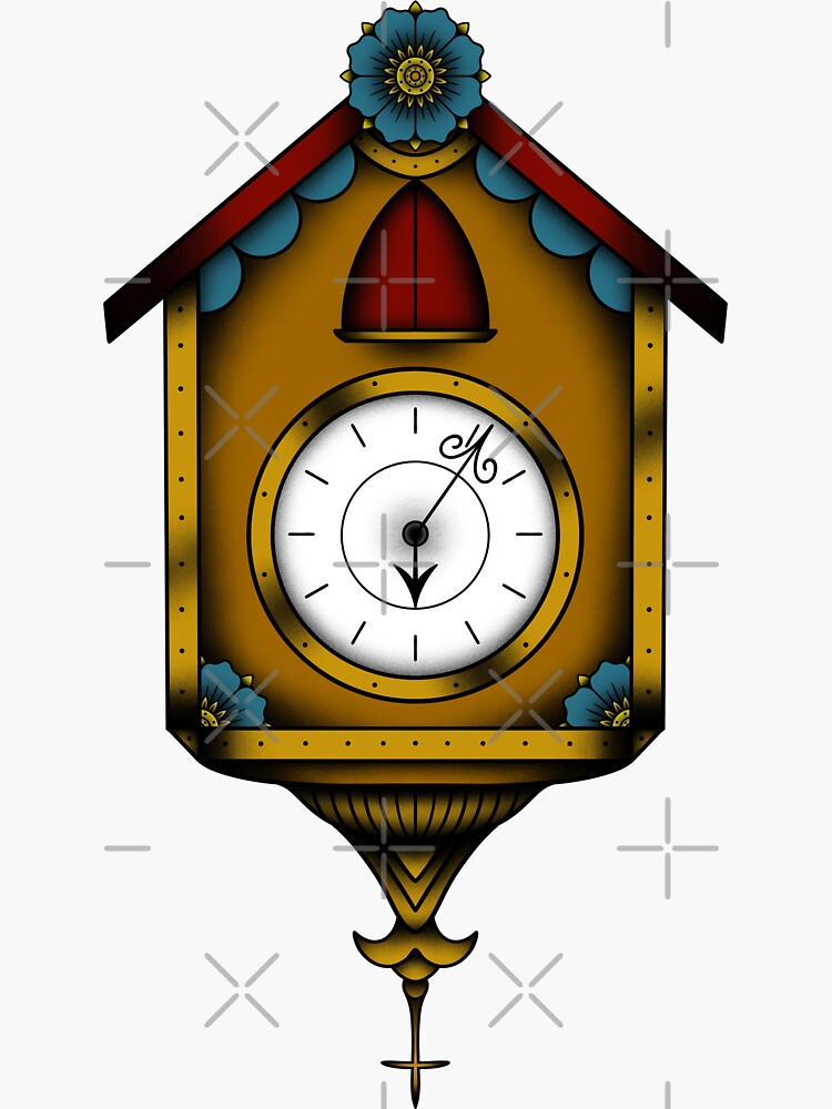 "VINTAGE CUCKOO CLOCK - 6H 6' 6" - COLORS" Sticker for Sale by ...