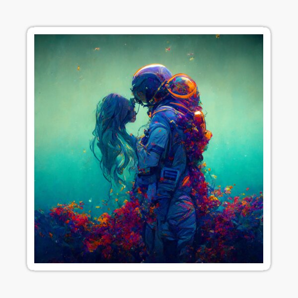 "Astronaut kisses mermaid" Sticker for Sale by digitanos-art | Redbubble