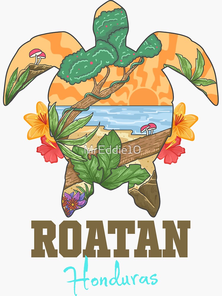 "Roatan Bay Islands Honduras Turtle Souvenir" Sticker for Sale by ...