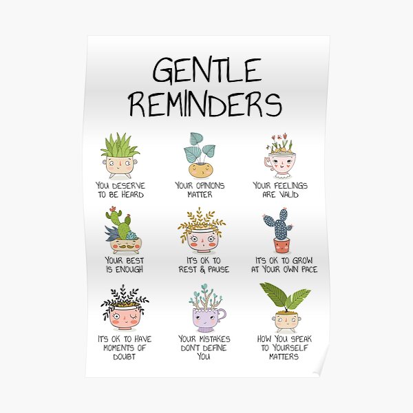"Gentle Reminders Positive Affirmations Mental Health Wellbeing Art ...