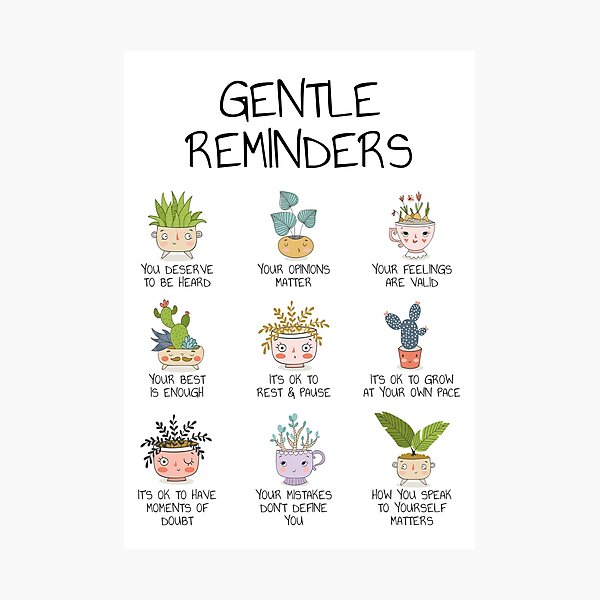 "Gentle Reminders Positive Affirmations Mental Health Wellbeing Art ...