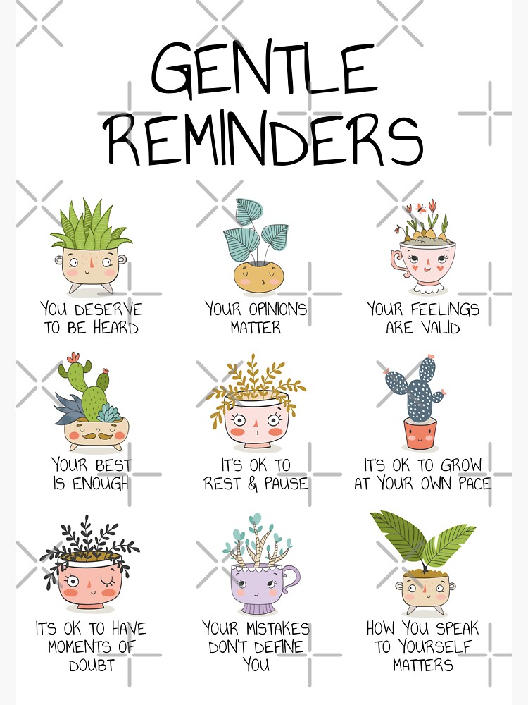 "Gentle Reminders Positive Affirmations Mental Health Wellbeing Art ...