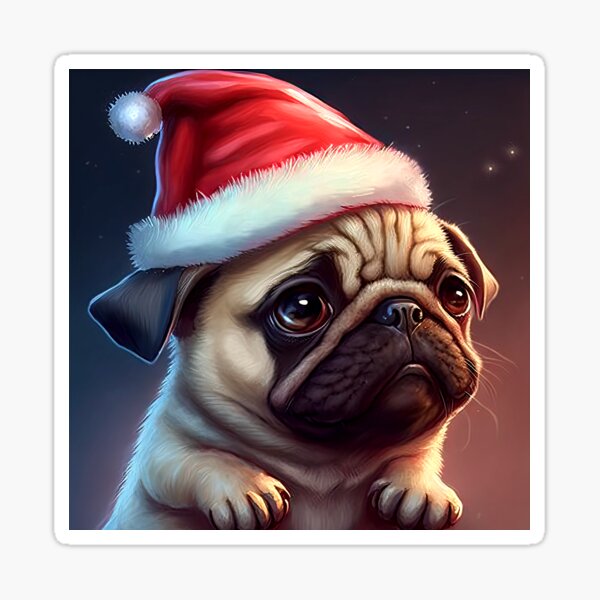 "Pug Puppy Dog Santa Claus" Sticker for Sale by MasartDesigns | Redbubble
