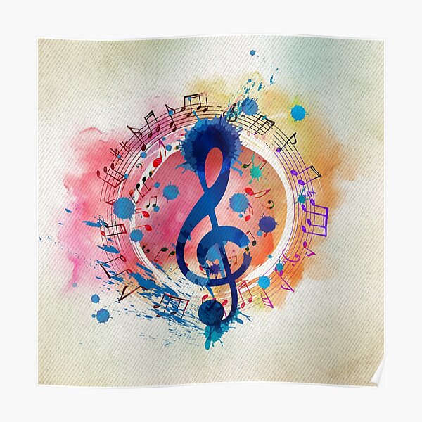 "Fun Musical Notes and Treble Clef Paint Splatter" Poster for Sale by ...