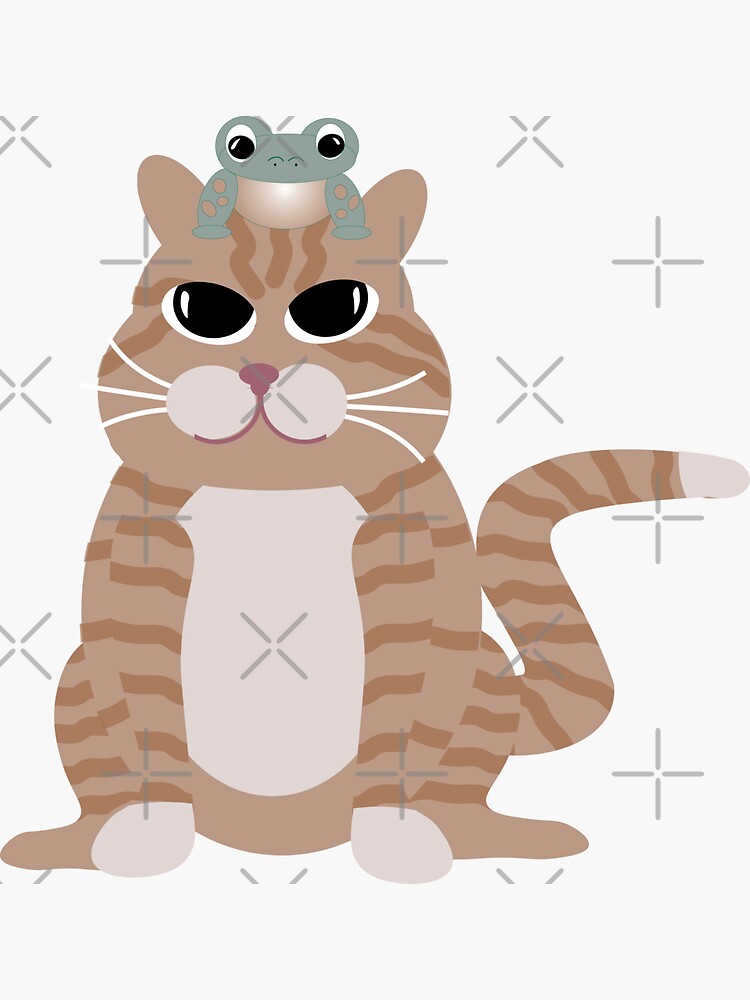 Pegatina «Gato gruñón con rana en la cabeza» de DestructoKitty | Redbubble