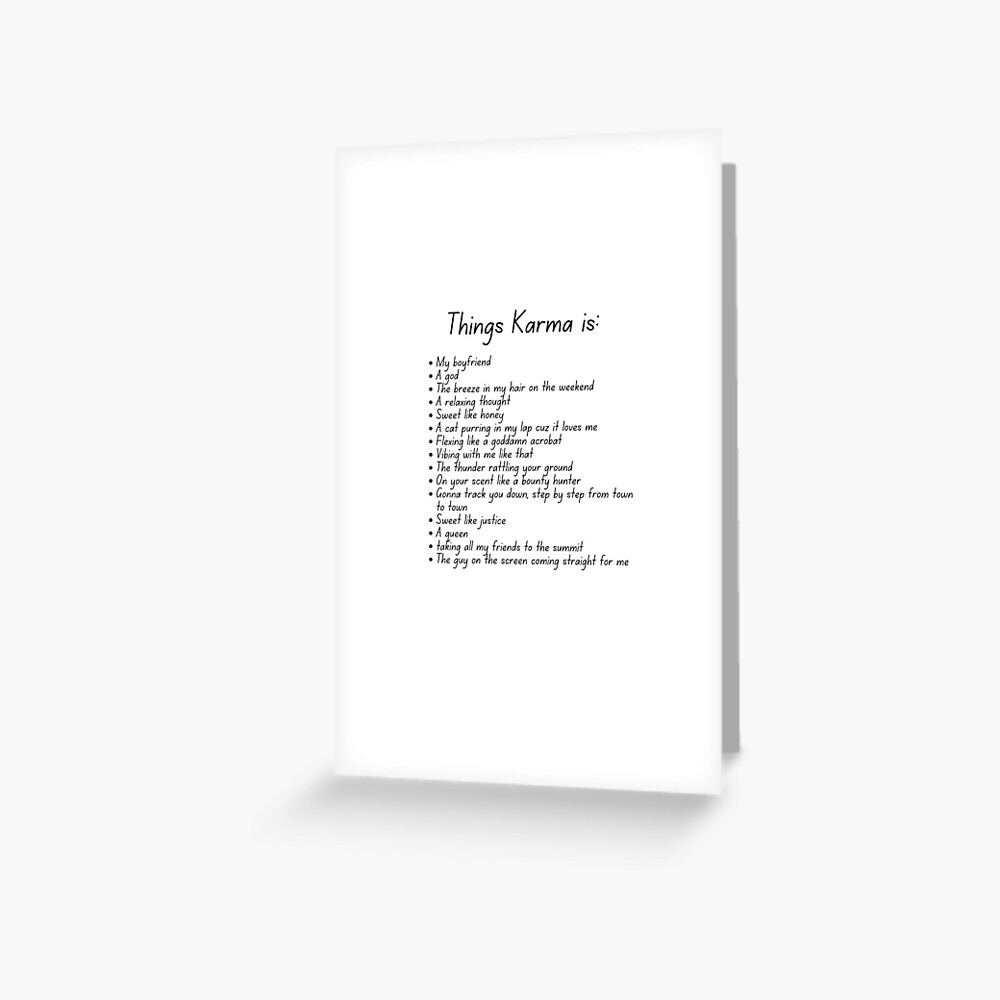 "Karma Taylor Swift lyrics merch" Greeting Card for Sale by ...