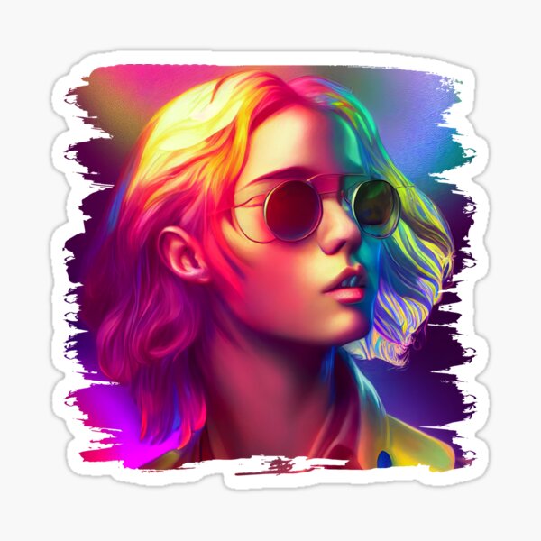 "Rainbow girl with sunglasses" Sticker for Sale by MorningPanda | Redbubble