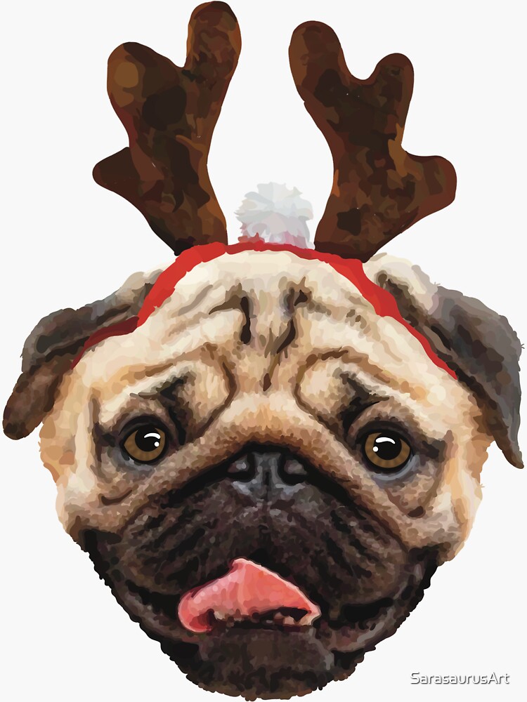 "Pug-Nosed Reindeer" Sticker for Sale by SarasaurusArt | Redbubble