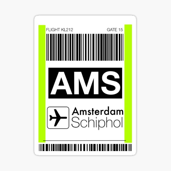 "Amsterdam (AMS) Travel Luggage Tag Sticker" Sticker for Sale by ...