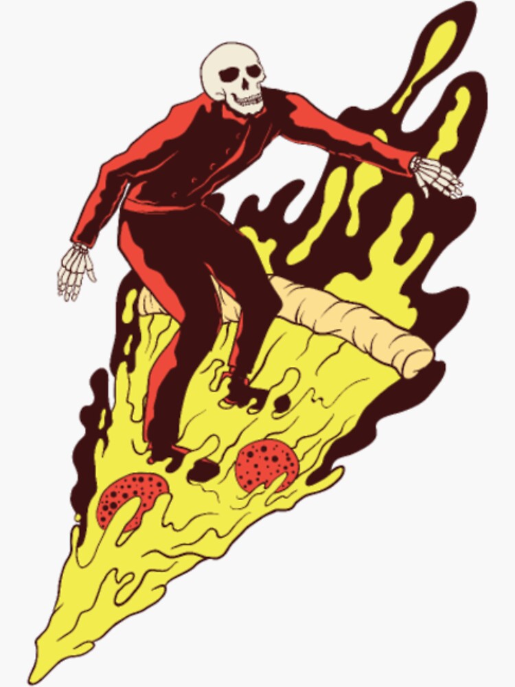 "Pizza Hell Skull Surfer Fast Food" Sticker for Sale by retrorockita ...