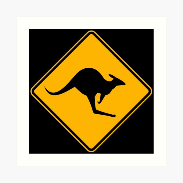 "Kangaroo Crossing Road Sign Australia Funny Roadsign" Art Print for ...