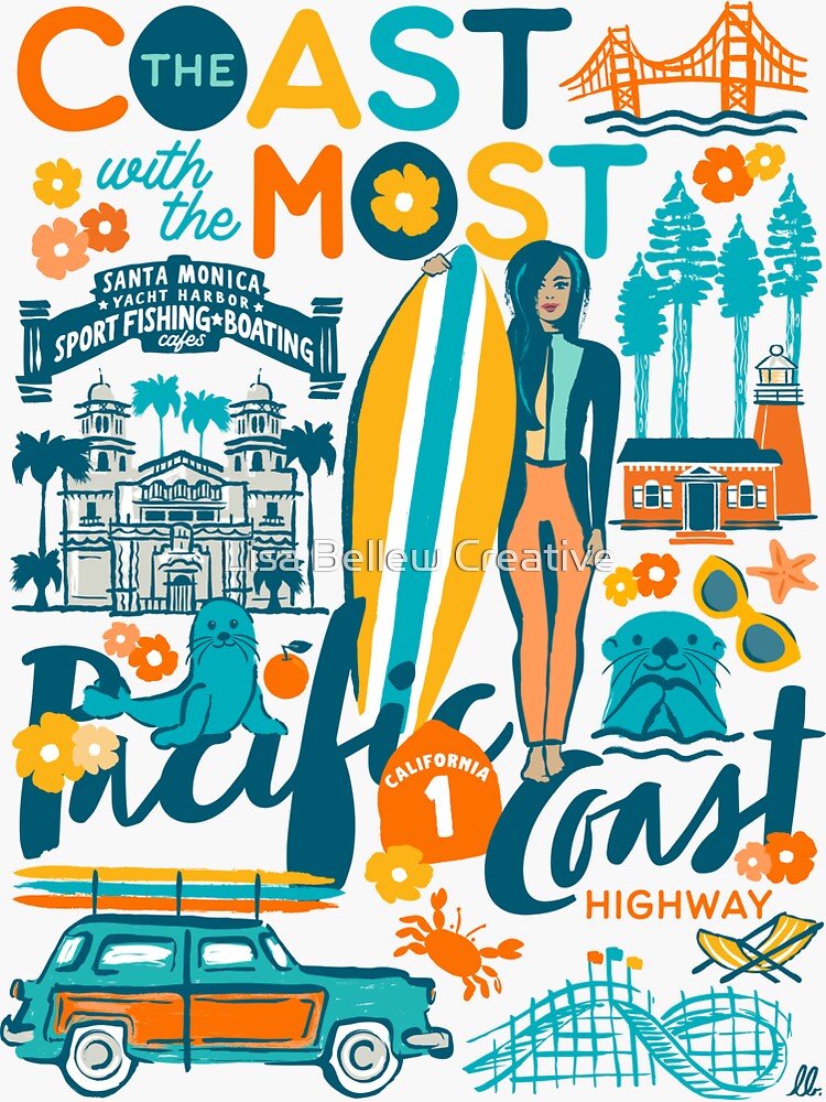 "Pacific Coast Highway California Roadtrip Collage" Sticker for Sale by ...