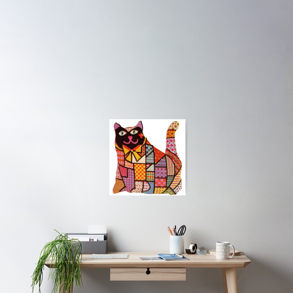 "Patchwork Cat - Patchwork Pattern 1960's Retro Cat Colorful Cat ...