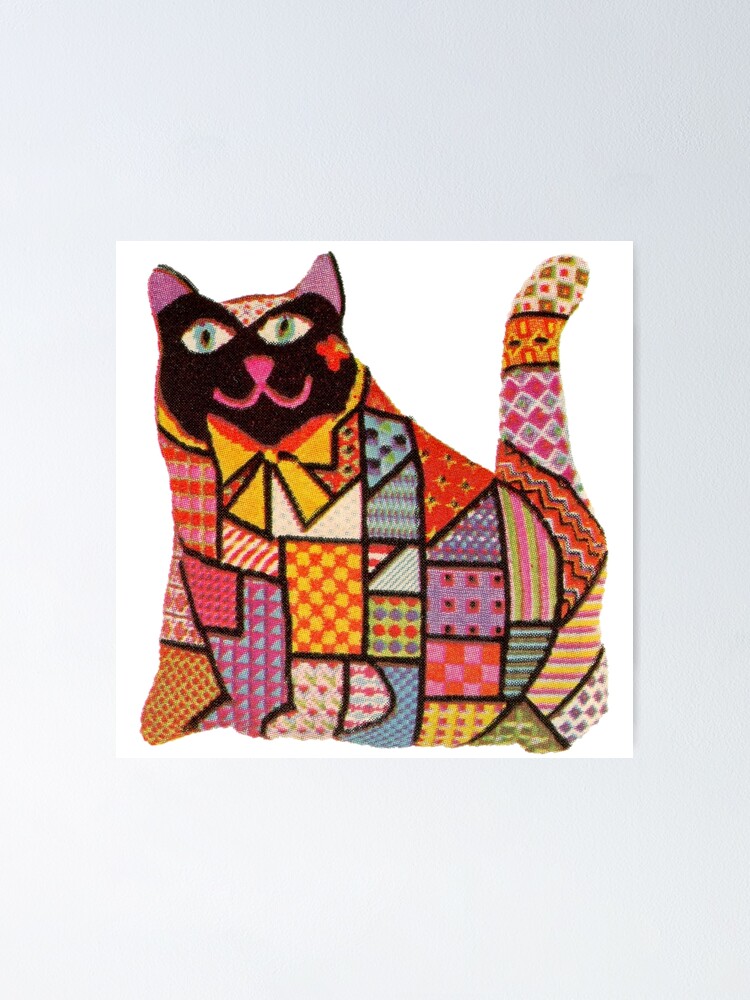 "Patchwork Cat - Patchwork Pattern 1960's Retro Cat Colorful Cat ...