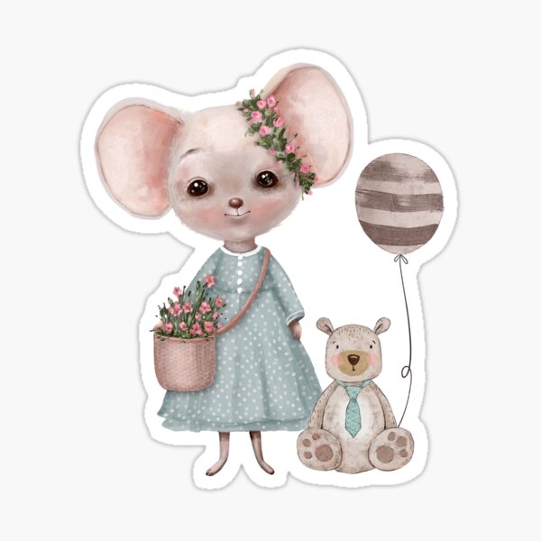 "Watercolor mouse nursery art, forest animals, mouse, mouse child ...