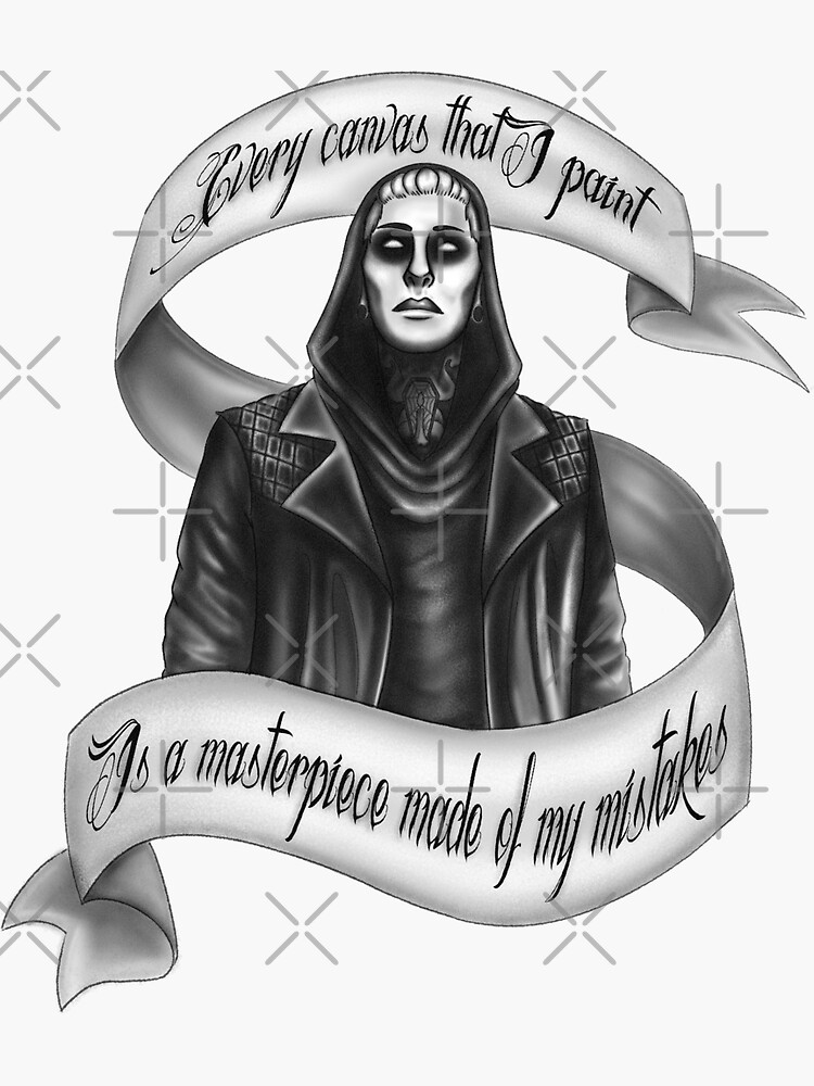 "Miw motionless in white masterpiece chris tattoo style" Sticker for Sale by BoasArt | Redbubble