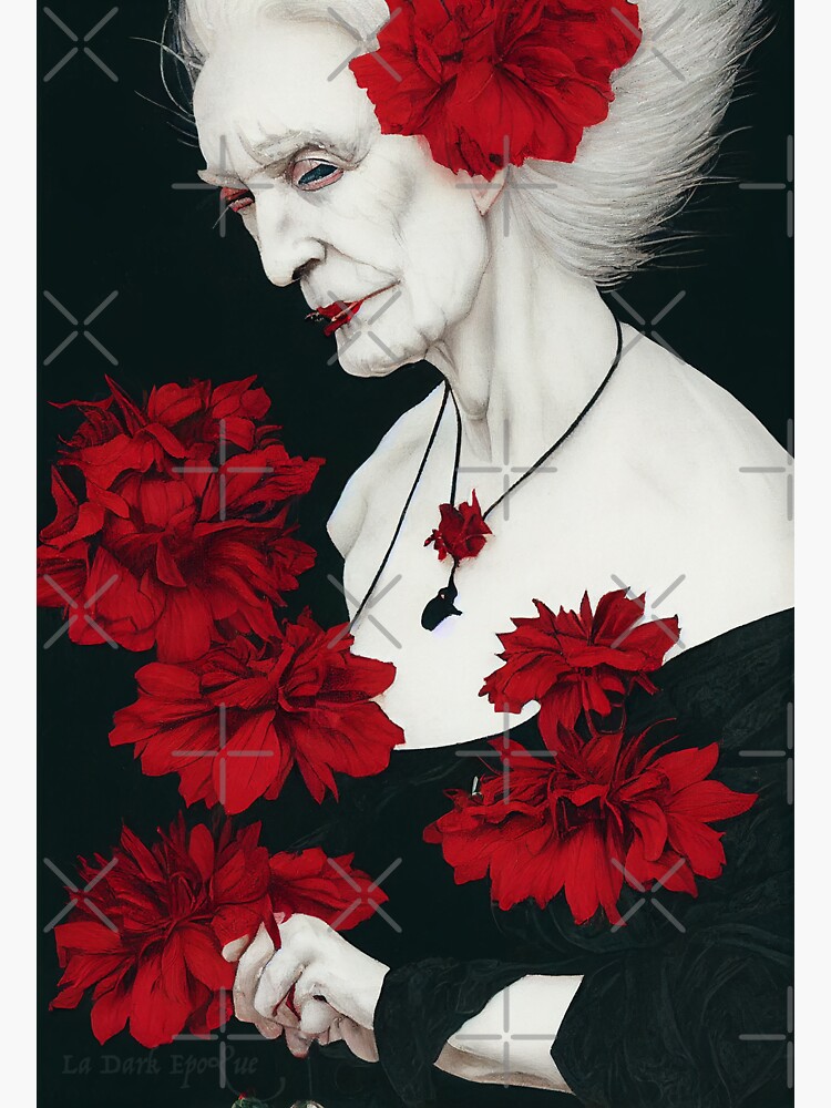 "Japanese old aged mature lady woman with red flowers" Sticker for Sale ...