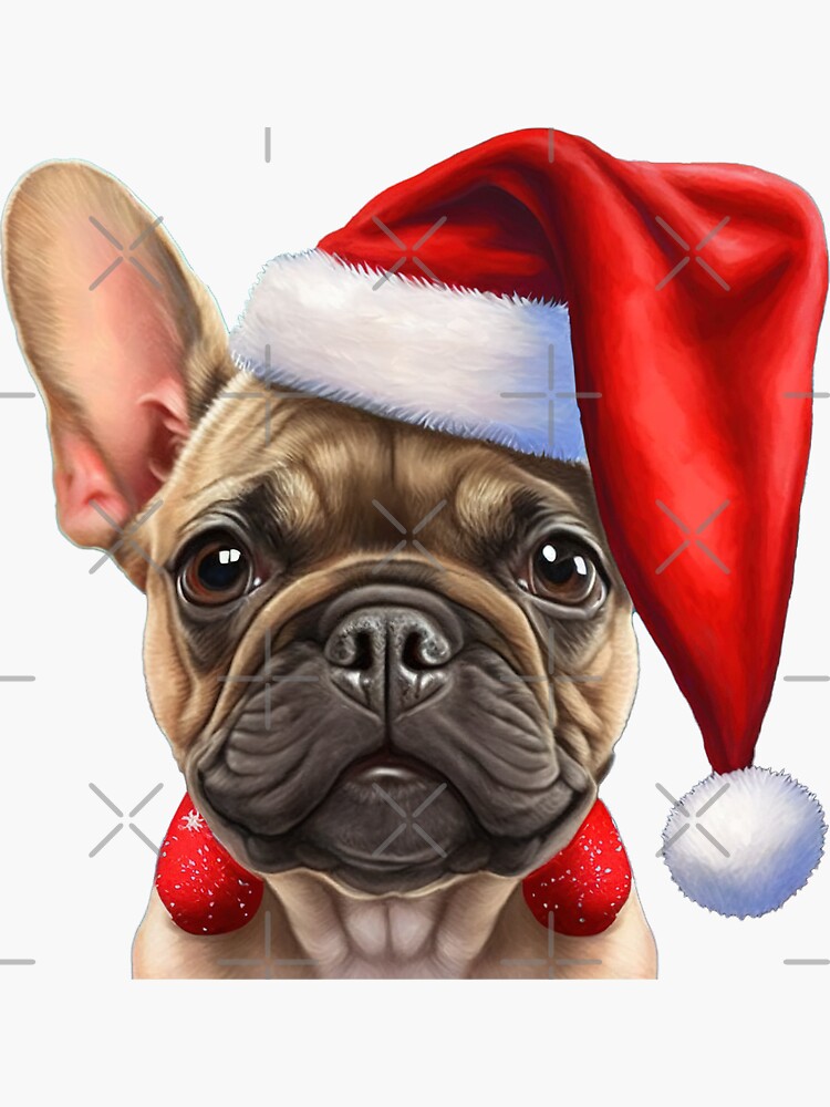 "Baby Frenchie with Santa Hat" Sticker for Sale by MuseAIum | Redbubble