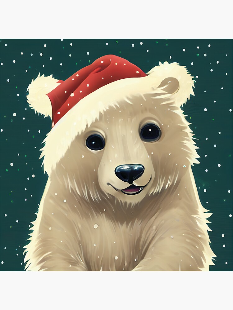 "Cute Baby Polar Bear in Santa Hat" Sticker for Sale by Geminiartstudio ...
