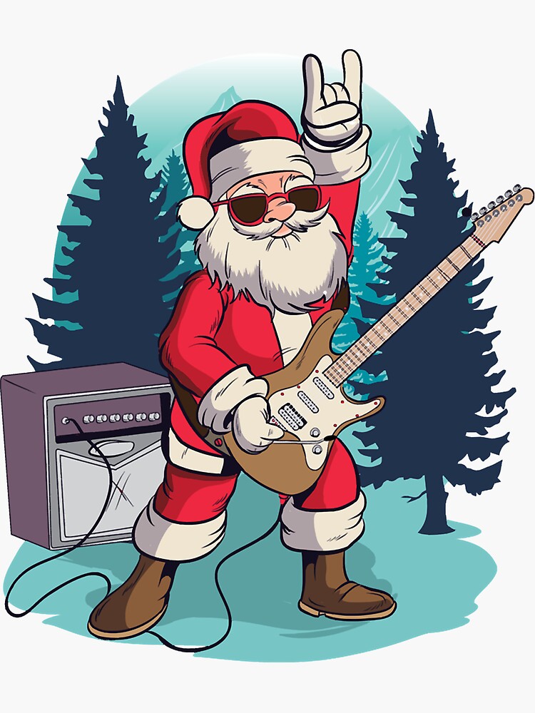 "Heavy Metal Santa With Guitar and Sunglasses Christmas" Sticker for ...