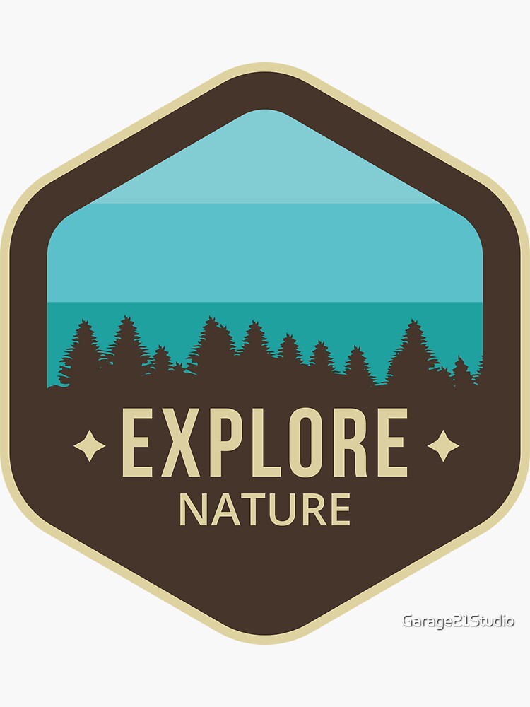 " explore nature blue sky logo" Sticker for Sale by Garage21Studio ...