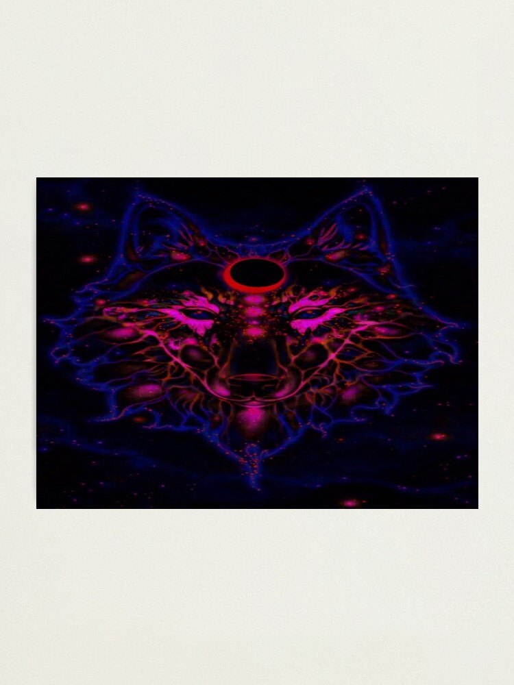 Impression photo « Loup bleu néon mythique », par Sermani | Redbubble