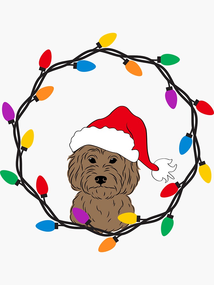 "Labradoodle with Santa Hat and Christmas Lights" Sticker for Sale by ...