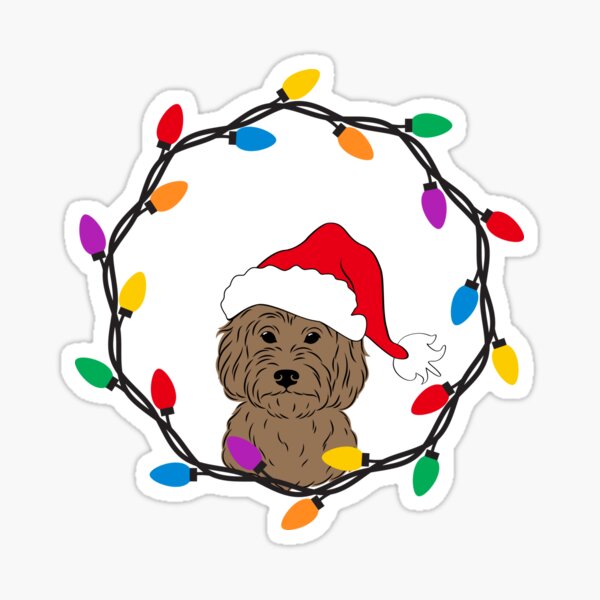 "Labradoodle with Santa Hat and Christmas Lights" Sticker for Sale by ...