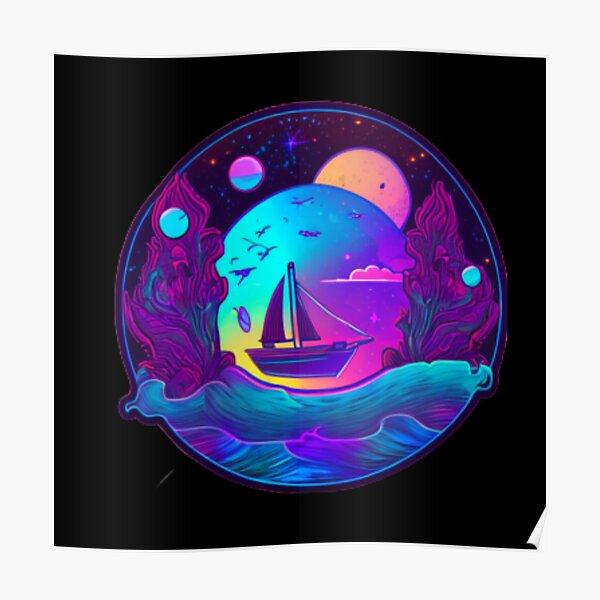 "Trippy Retro Pirate Ship Landscape Scene Design" Poster for Sale by ...
