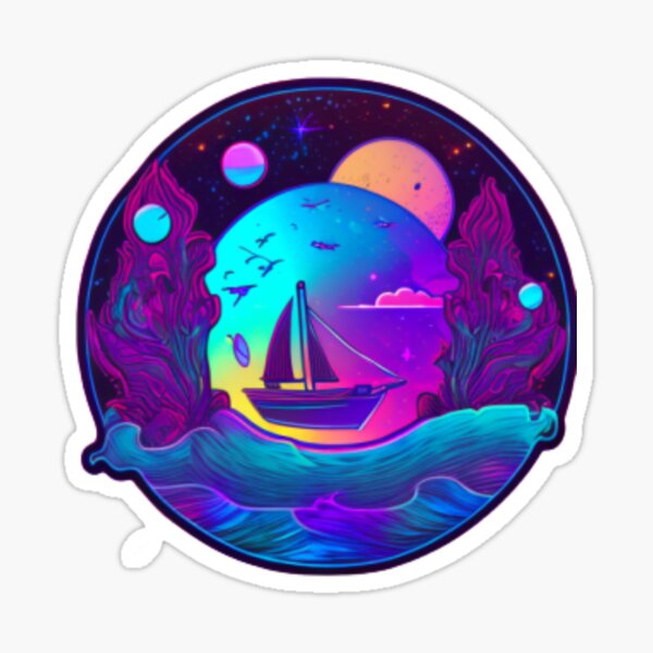 "Trippy Retro Pirate Ship Landscape Scene Design" Sticker for Sale by ...