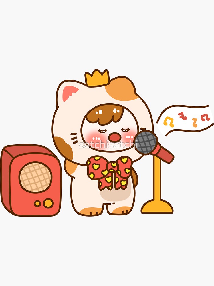 "CUTE SINGER CAT CHARACTER" Sticker for Sale by satchisatchi | Redbubble