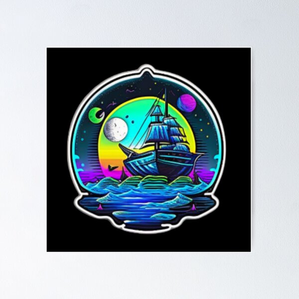 "Trippy Psychedelic Pirate Ship Scene Design" Poster for Sale by ...