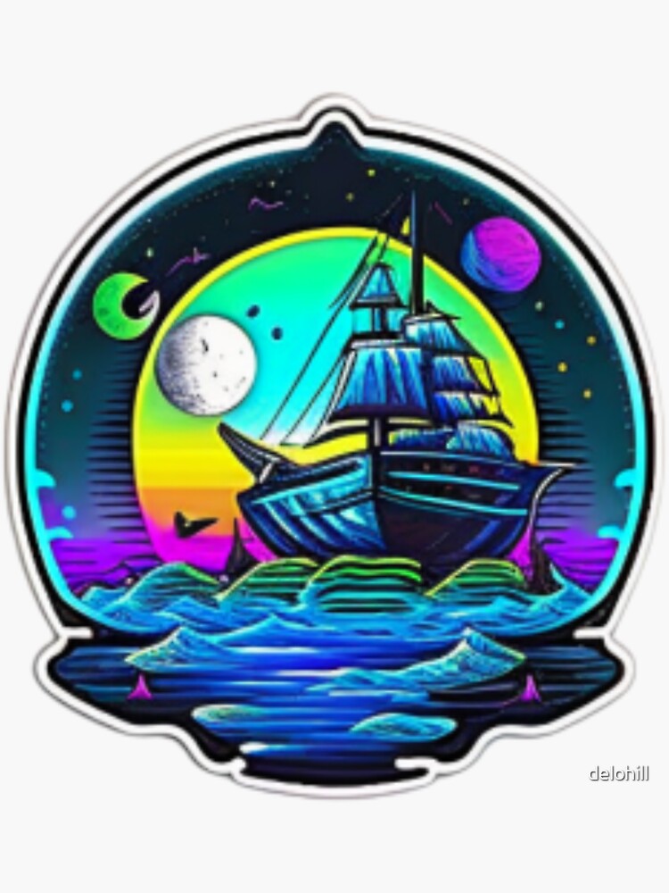 "Trippy Psychedelic Pirate Ship Scene Design" Sticker for Sale by ...