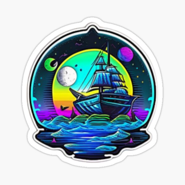 "Trippy Psychedelic Pirate Ship Scene Design" Sticker for Sale by ...