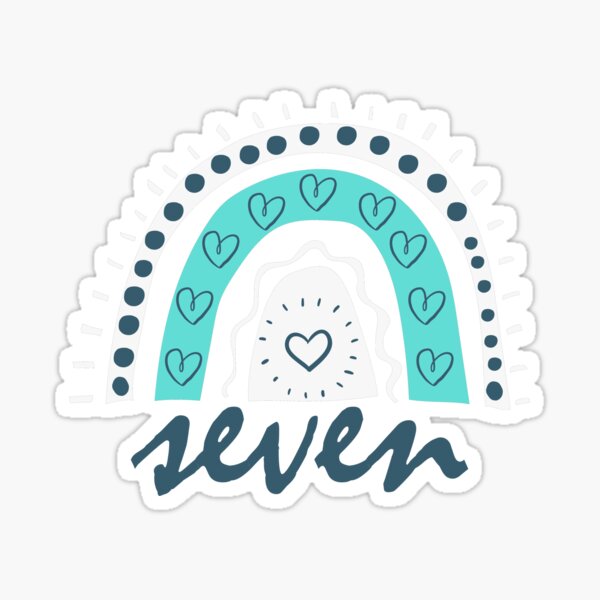 "Seven Year Old Seventh Birthday Cute Fun Doodle Boho Rainbow" Sticker ...