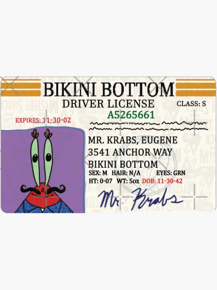 "Mr. Krabs' Boat License" Sticker for Sale by gaylegend | Redbubble